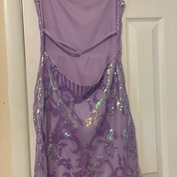 Dresses | Purple Open Back Short Detailed Dress Size 6 | Poshmark